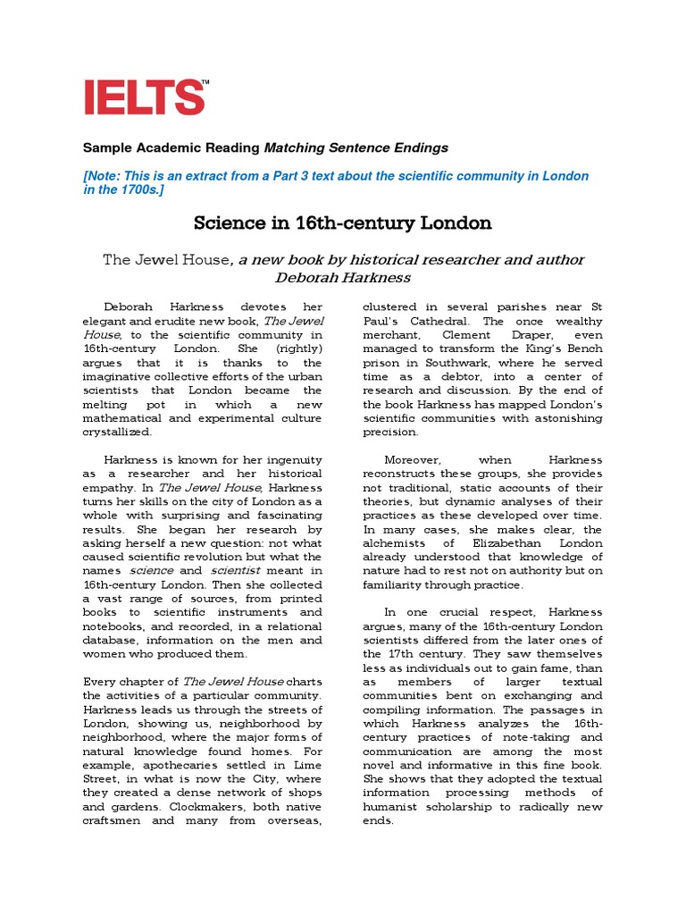 Pb Sample Academic Reading Matching Sentence Endings Task And Key Pdf 7429