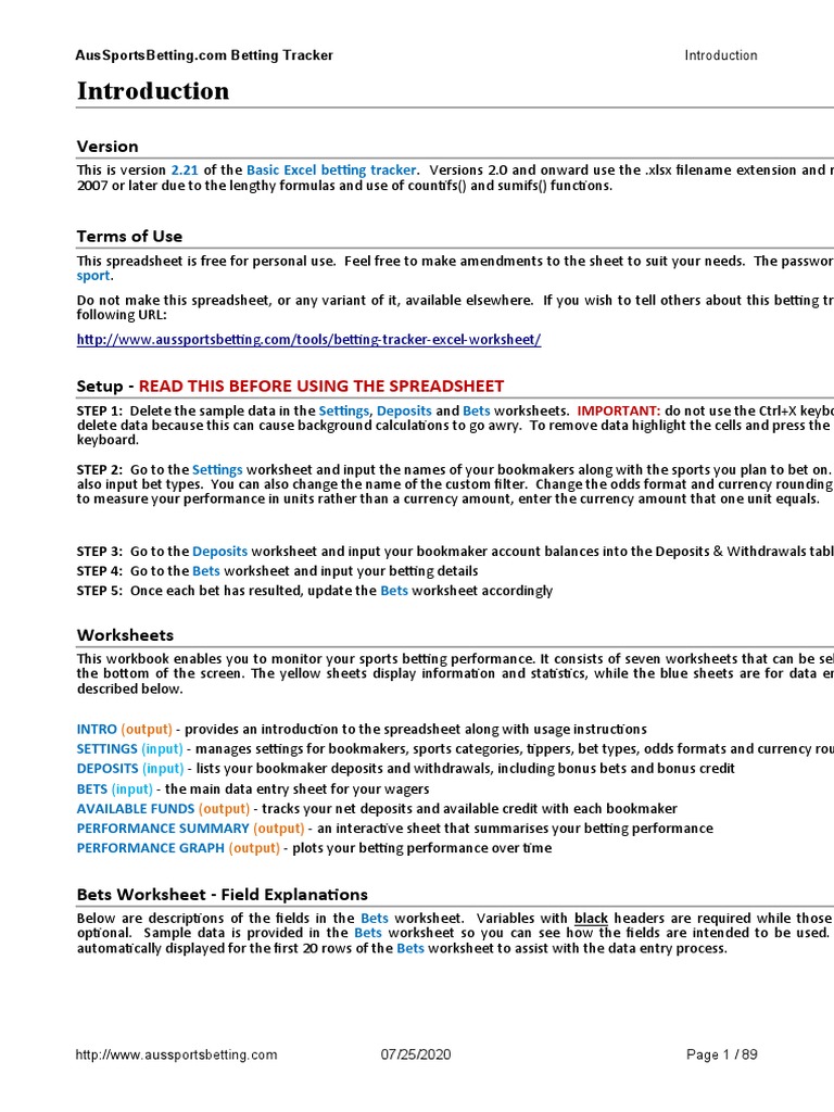 Read This Before Using The Spreadsheet: 2.21 Basic Excel Betting ...
