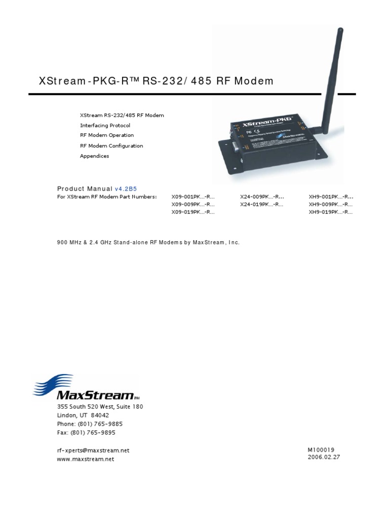 Xstream-Pkg-R™ Rs-232/485 RF Modem: Product Manual | PDF | Modem | Data ...