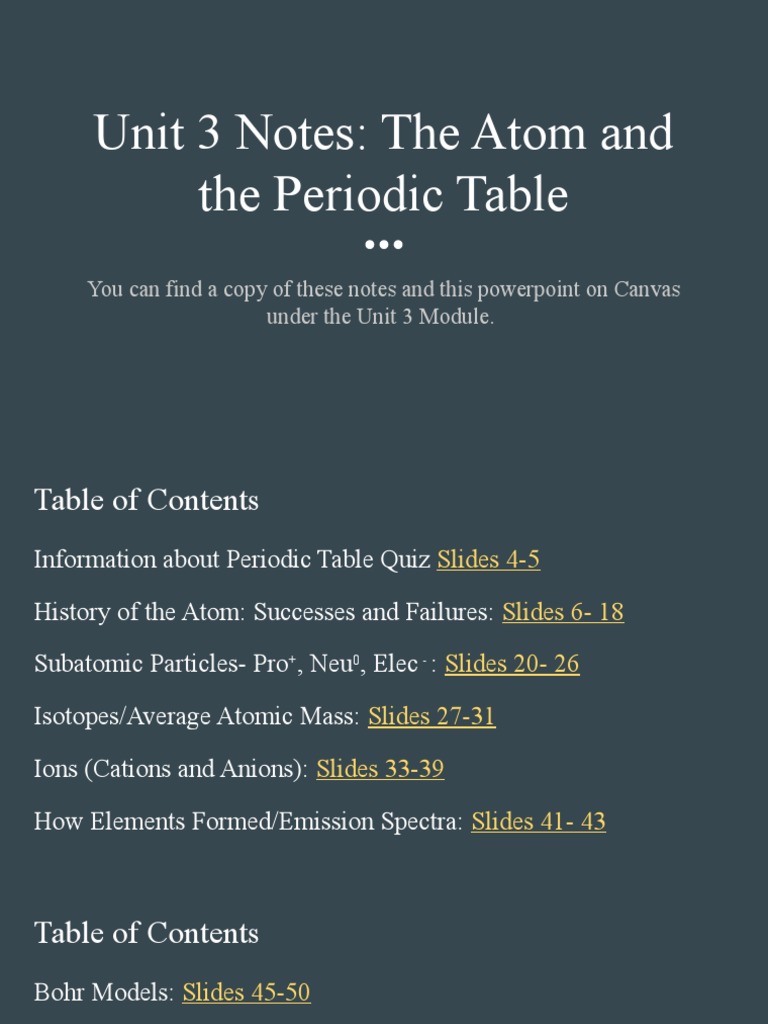 Unit 3 Atom and Periodic Table Notes Part 1 | PDF | Atoms | Atomic Nucleus