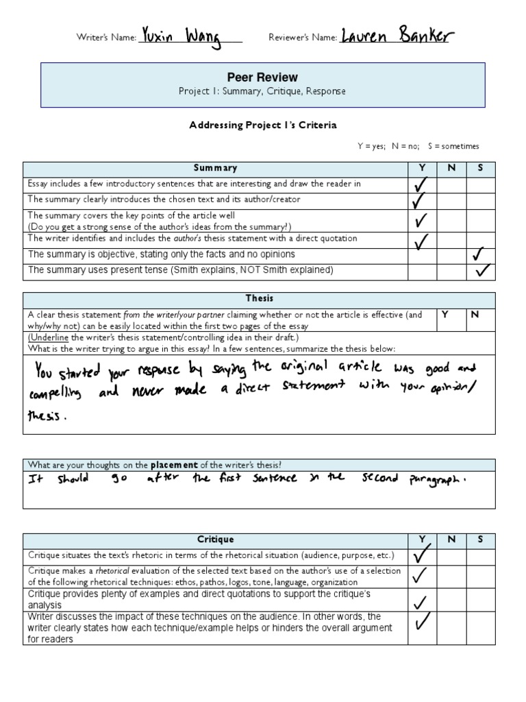 Peer Review Guide for Project 1 | PDF | Essays | Rhetoric