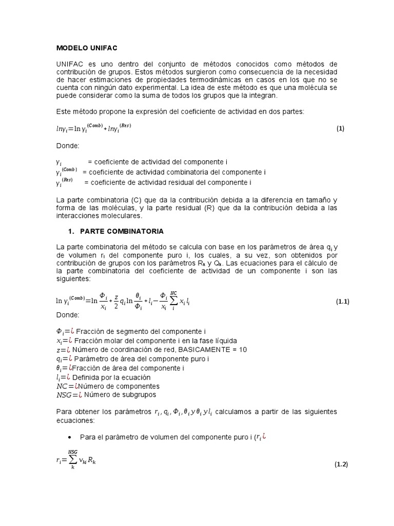 Método UNIFAC: Estimación Termodinámica | PDF | Análisis matemático ...