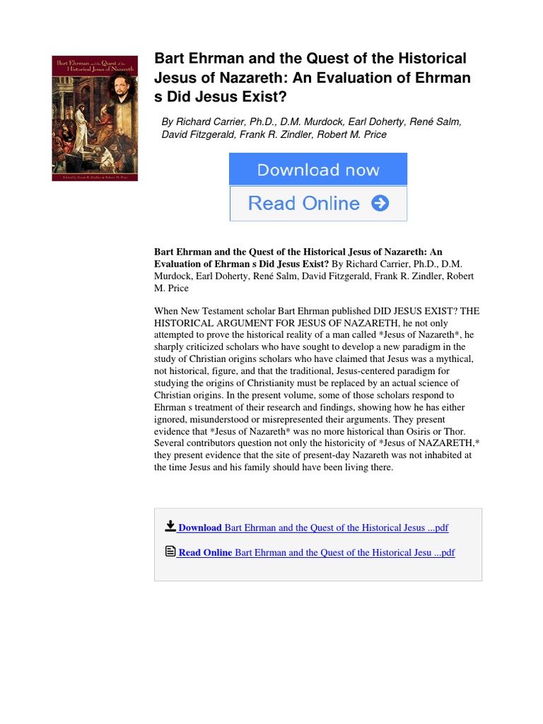 Bart Ehrman And The Quest Of The Historical Jesus Of Nazareth An