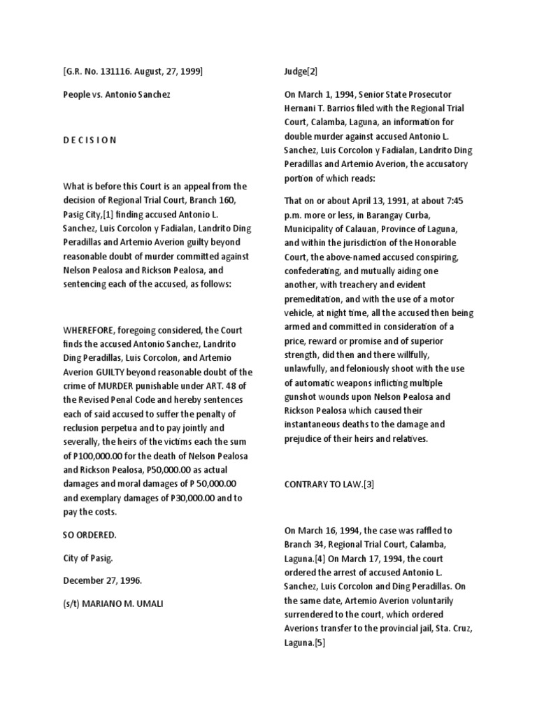 People vs. Antonio Sanchez: Murder Case | PDF | Affidavit | Murder
