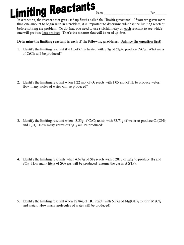 Limiting Reactants | PDF