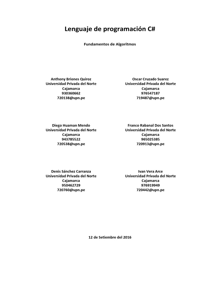 Lenguaje de Programacion C PDF | PDF | C Sharp (lenguaje de programación) | Lenguaje de programación