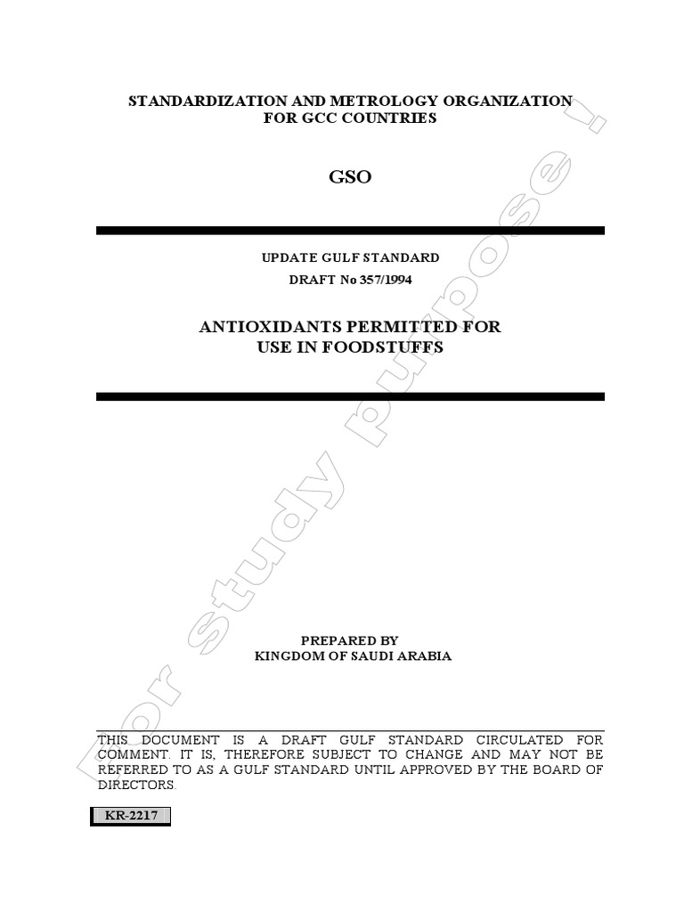 GSO Draft Updates Gulf Standard for Food Additives | PDF | Fruit ...