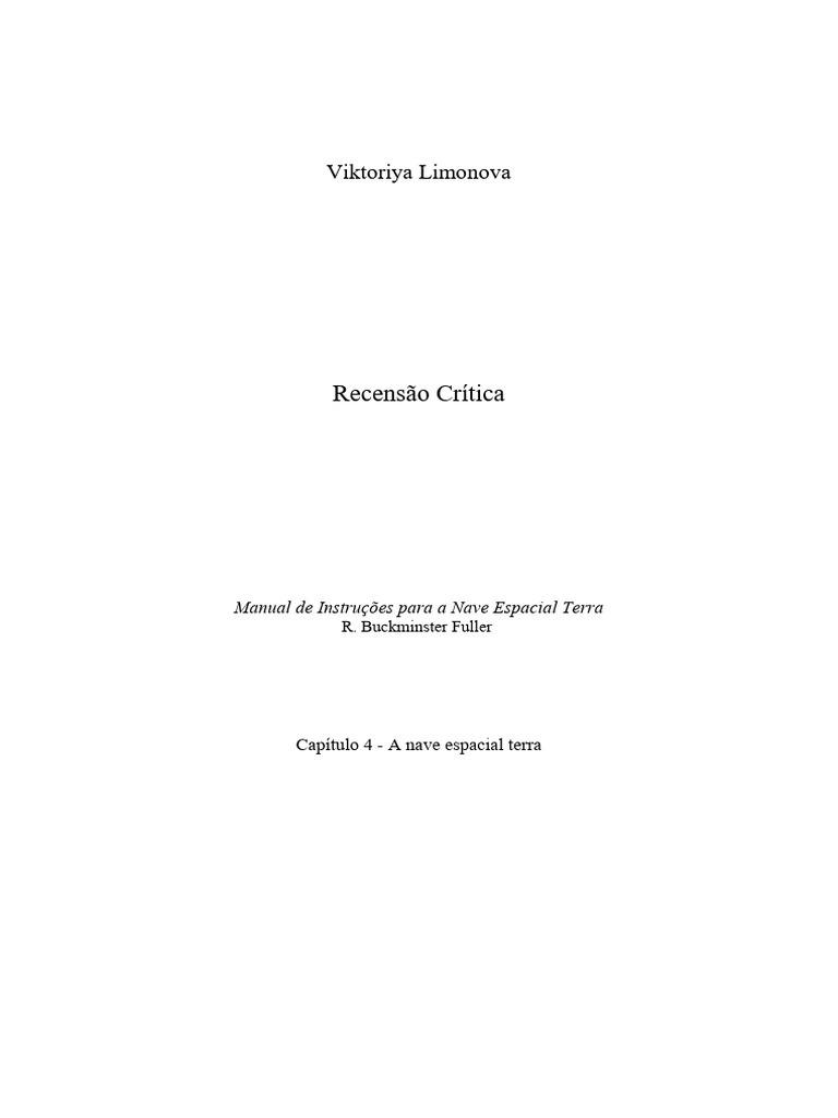 Recensão Crítica - Manual de Instruções para a Nave Espacial Terra - R ...