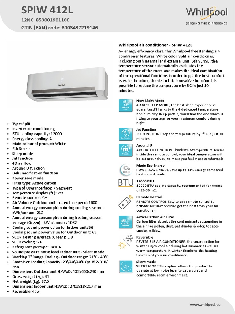 12NC 853001901100 GTIN (EAN) Code 8003437219146: Whirlpool Air ...