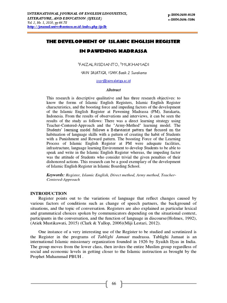 Islamic English Register | PDF | Teachers | English Language