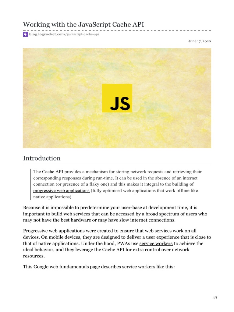 Working With The JavaScript Cache API | PDF | Cache (Computing) | World ...