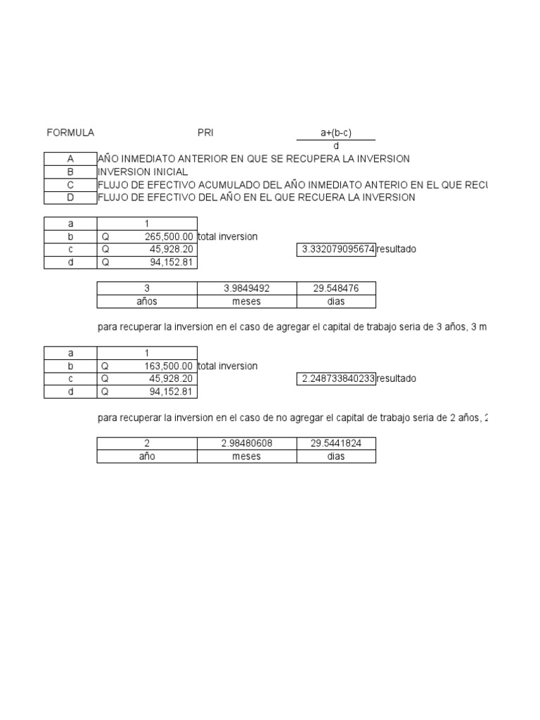 Cálculo del PRI para Recuperar Inversión | PDF