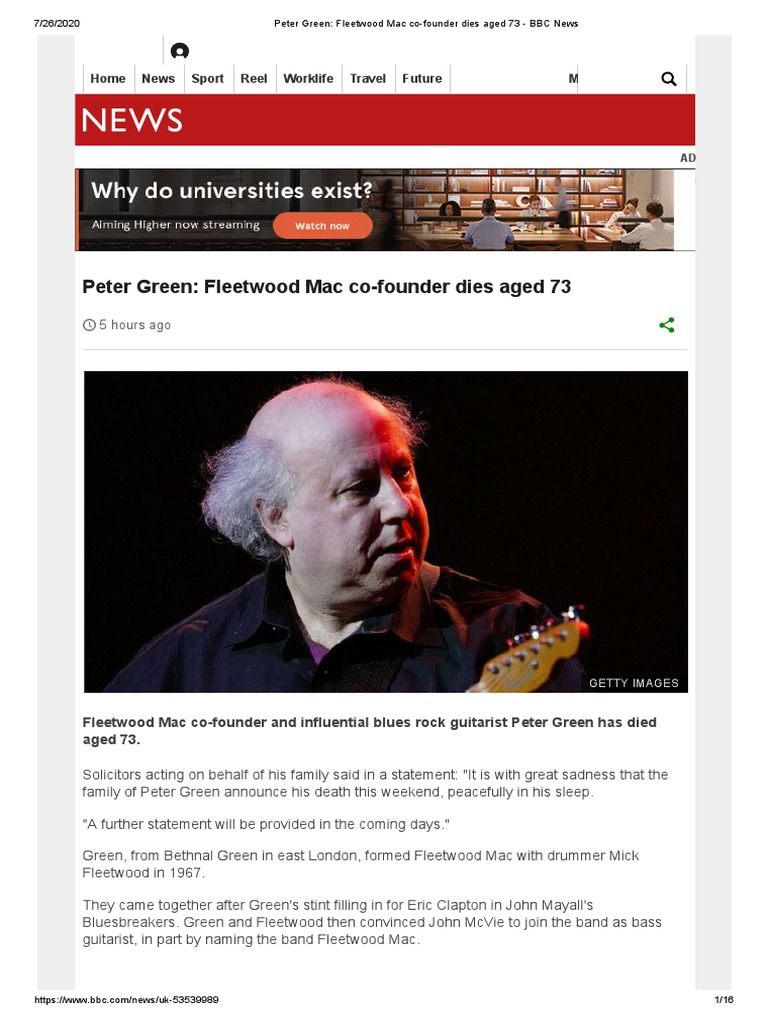 Peter Green - Fleetwood Mac Co-Founder Dies Aged 73 - BBC News PDF ...