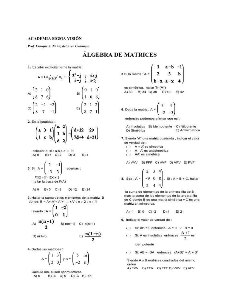Academia Sigma Matrices.. | PDF | Matriz (Matemáticas) | Análisis funcional