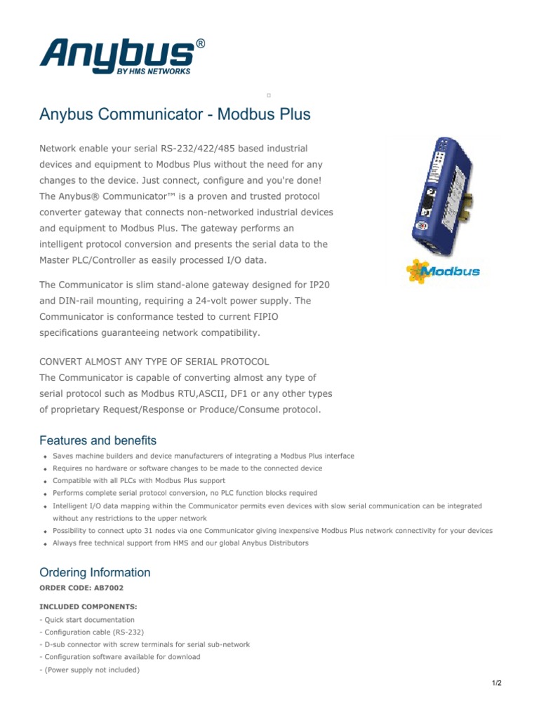 Anybus Communicator - Modbus Plus | PDF