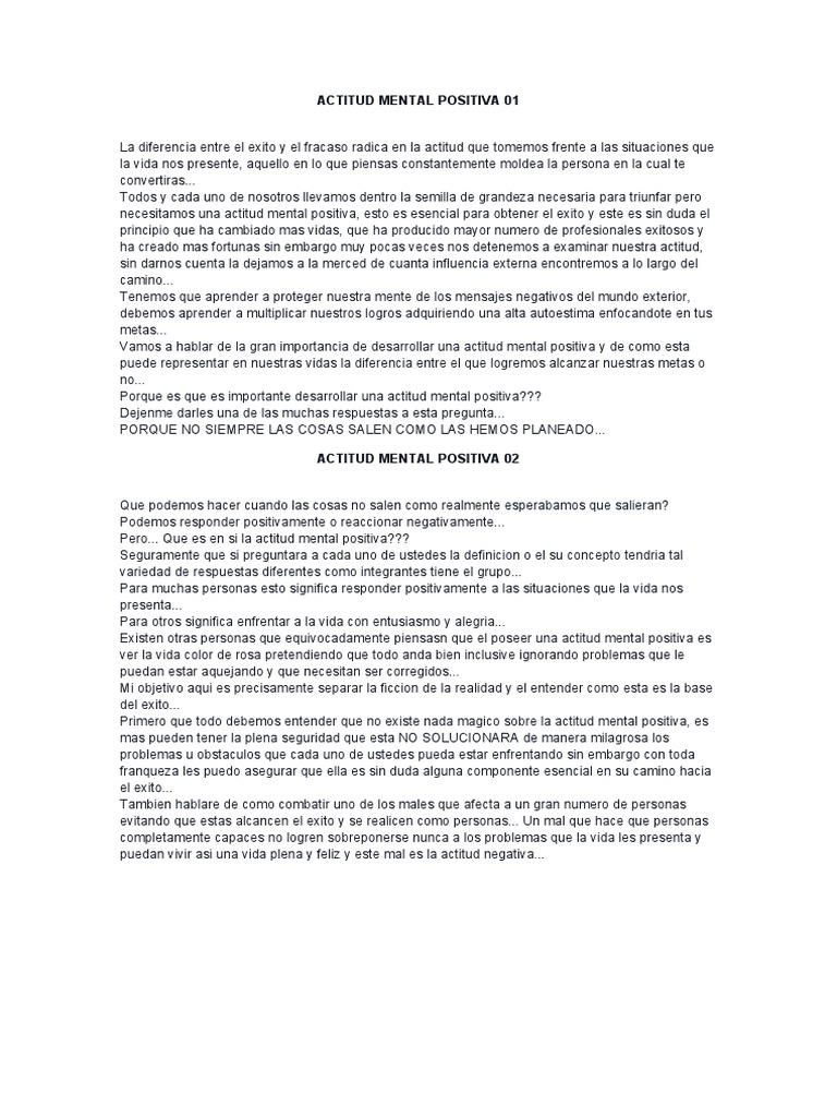 Importancia de la Actitud Mental Positiva | PDF | Actitud (psicología ...