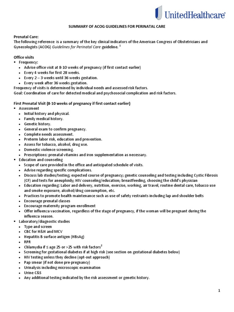 ACOG Perinatal Care Guideline Summary 6th | PDF | Gestational Diabetes ...
