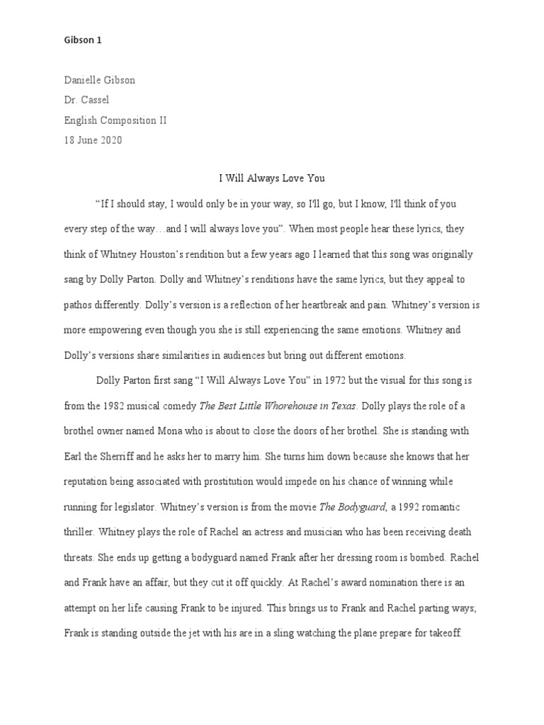 Dolly Parton's "I Will Always Love You" Analysis | PDF | Dolly Parton ...