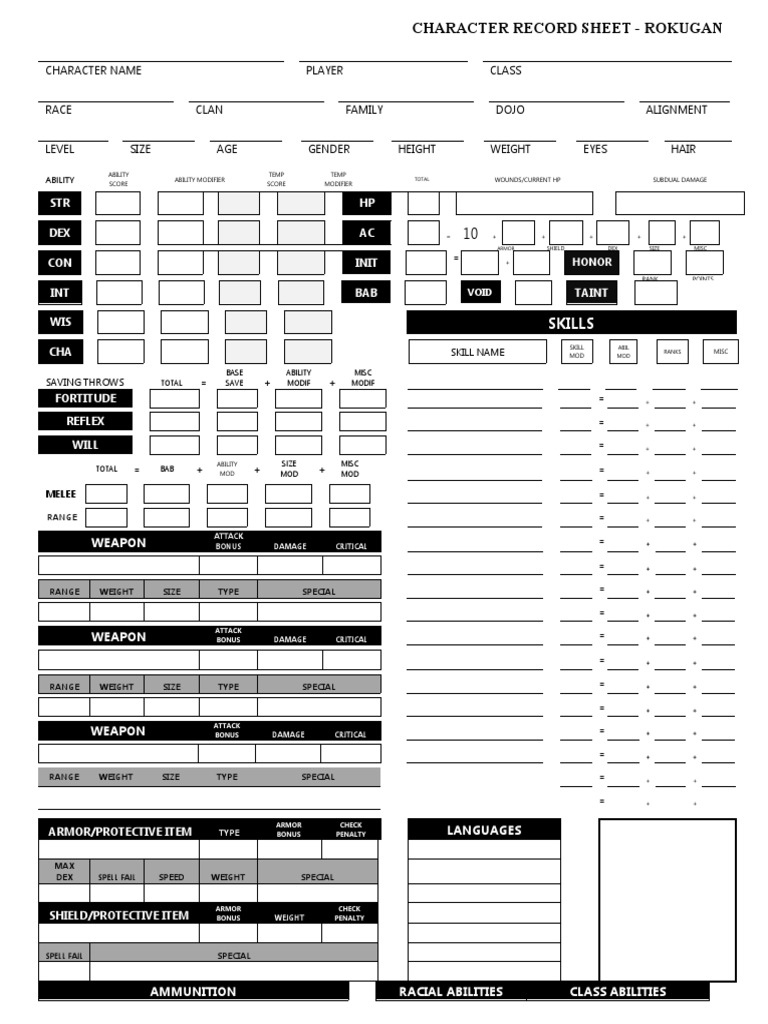 Rokugan Character Sheet | PDF | Role Playing Games | Gaming
