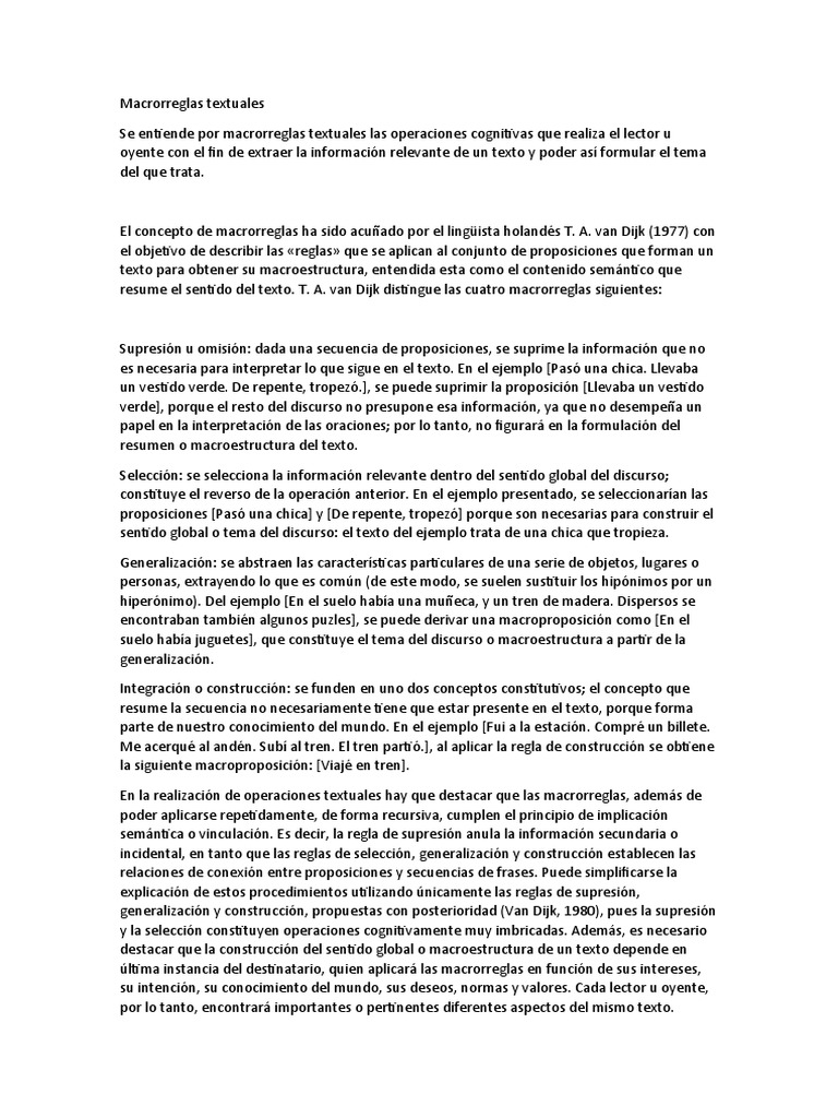 Macrorreglas Textuales | PDF | Comprensión lectora | Comunicación humana