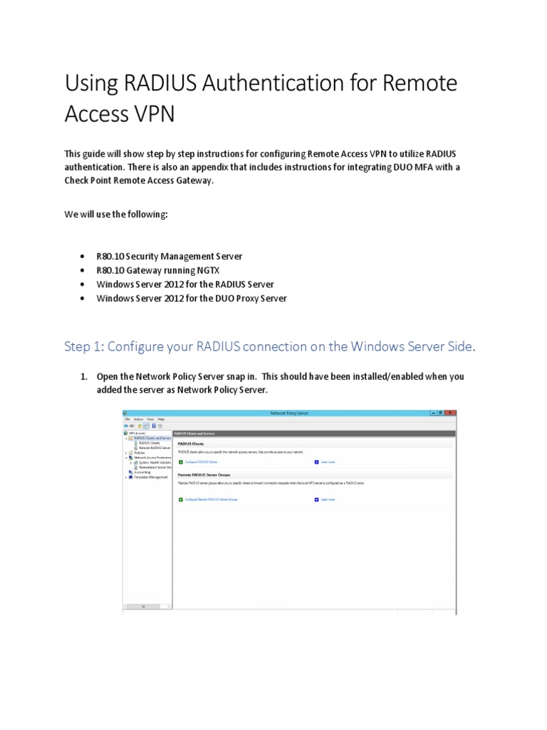 Using RADIUS Authentication For Remote Access VPN | PDF | Radius | Proxy Server