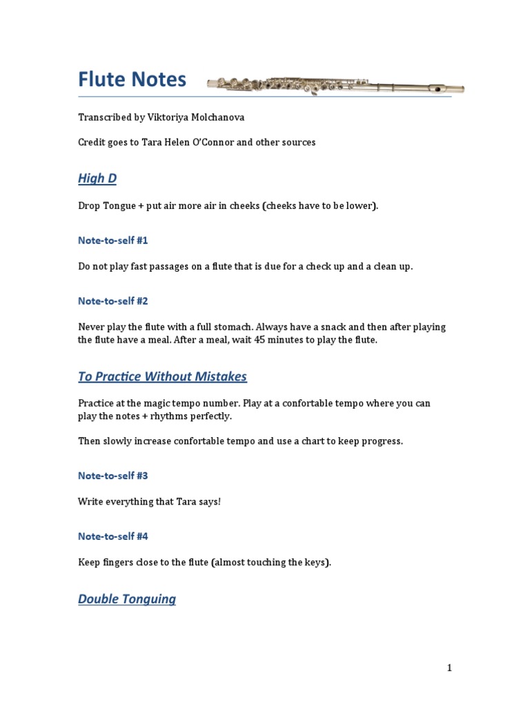 Flute Notes: High D | PDF | Pitch (Music) | Flute