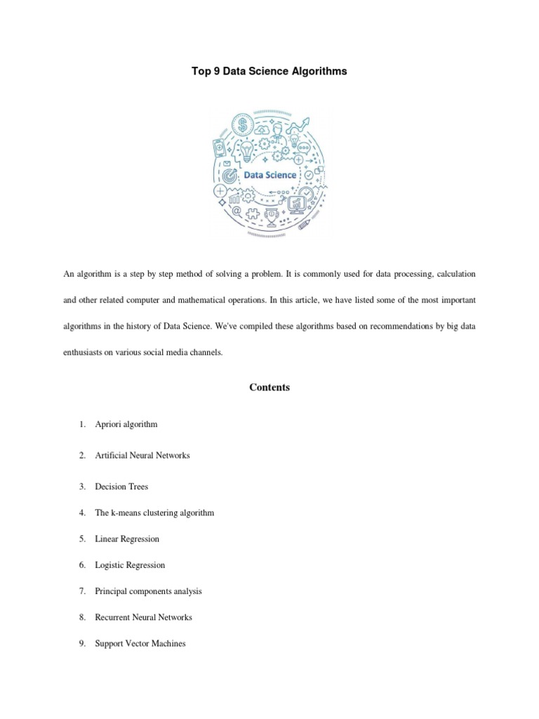 Top 9 Data Science Algorithms | PDF | Artificial Neural Network ...