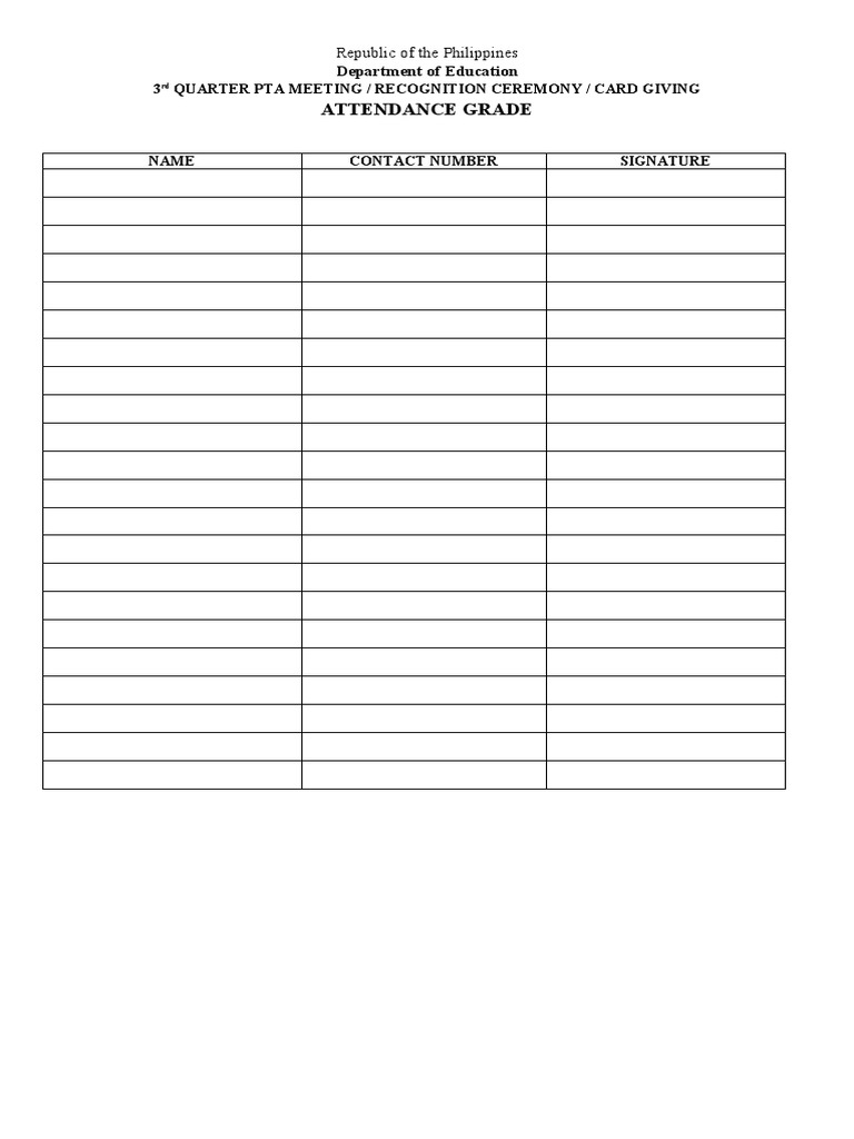 Attendance Sheet Parents | PDF