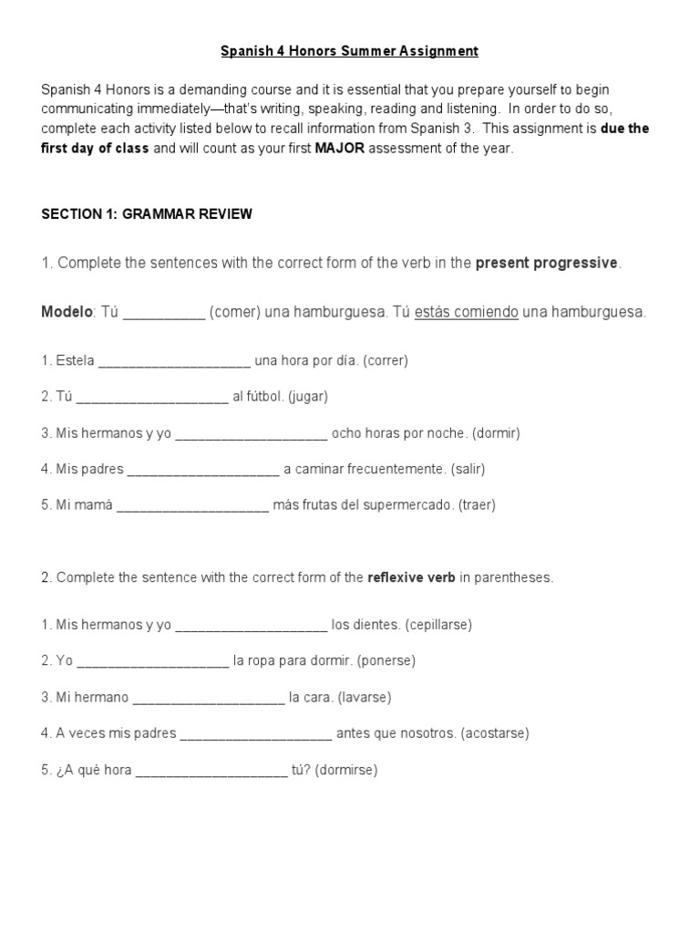 Tarea de Verano para Español 4 Honors | PDF | Alimentos | Naturaleza