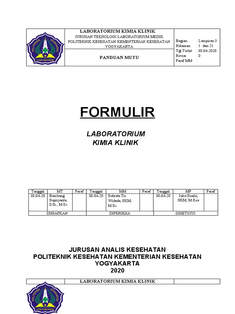 Panduan Mutu Laboratorium Kimia Klinik | PDF