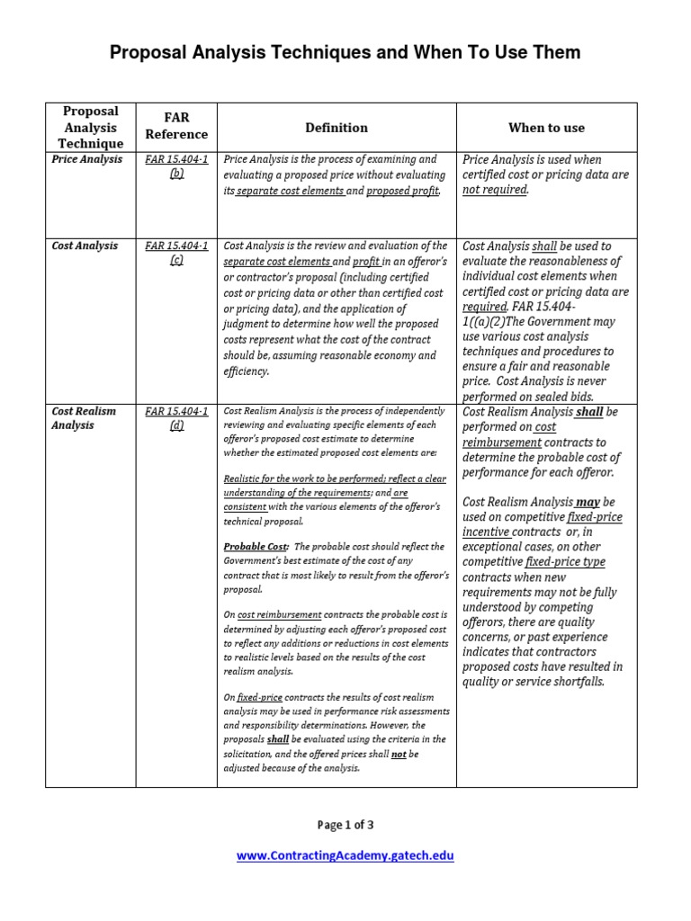 Proposal Analysis Techniques and When To Use Them | PDF | Offer And ...