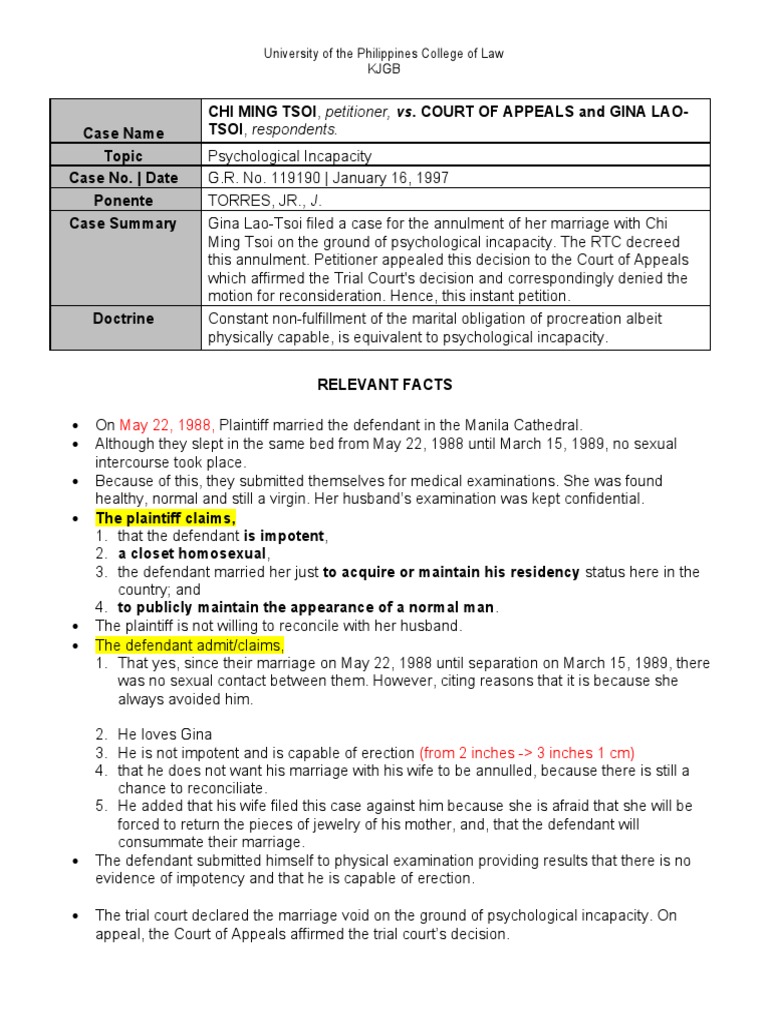 Chi Ming Tsoi v. COA and Gina Tsoi | PDF | Annulment | Marriage
