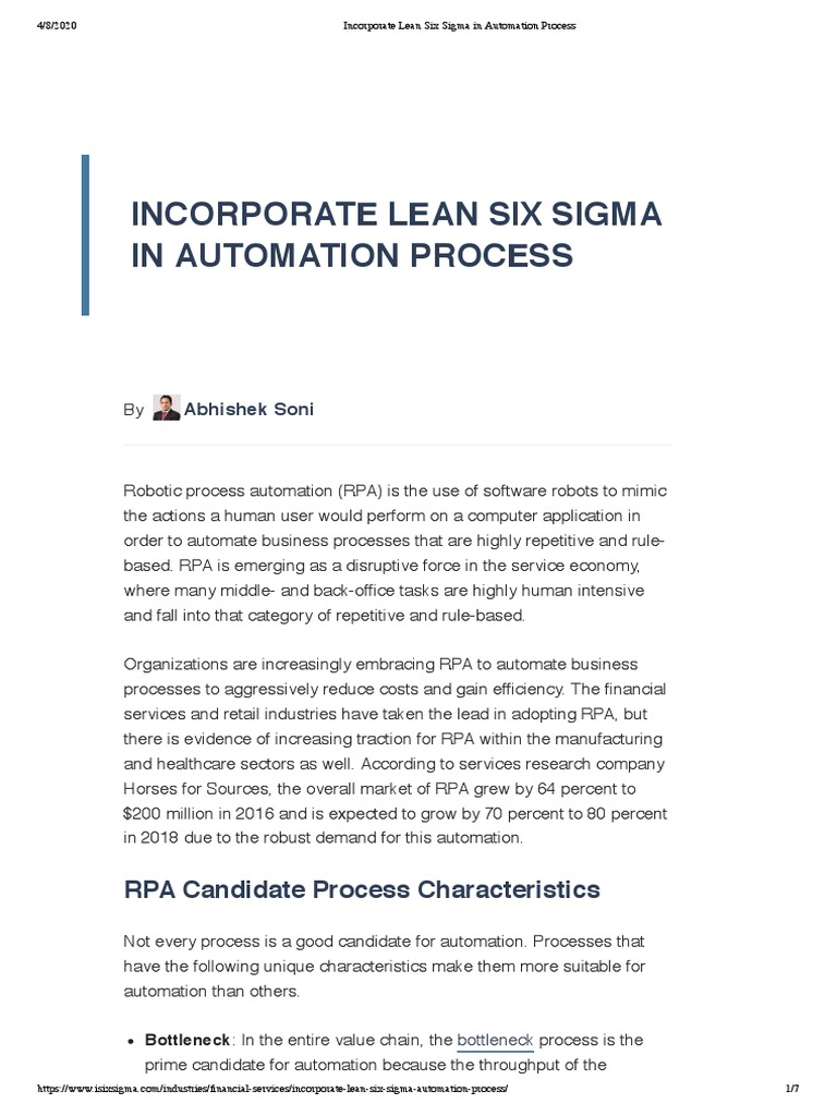 Incorporate Lean Six Sigma in Automation Process | PDF | Six Sigma ...