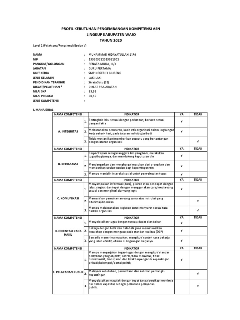 Borang Profil Asn Muhammad Hidayatullah, S.PD | PDF