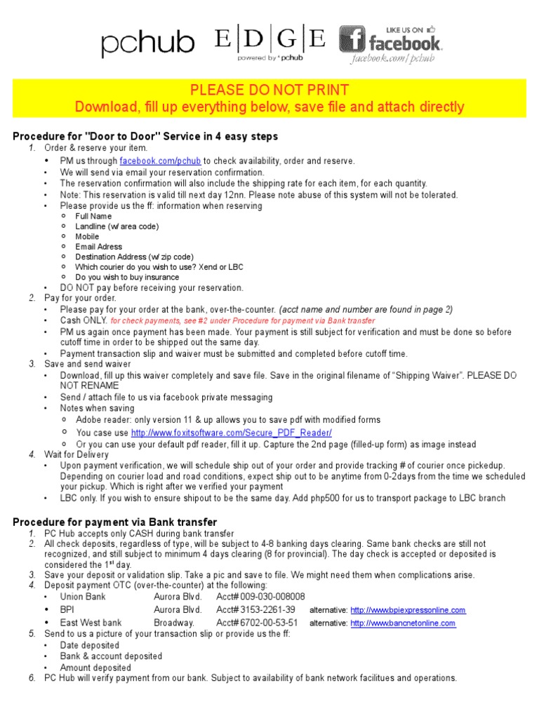 Click Here For Shipping Waiver | PDF | Cheque | Banks