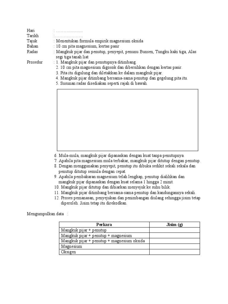 Eksperimen Formula Empirik Magnesium Oksida | PDF