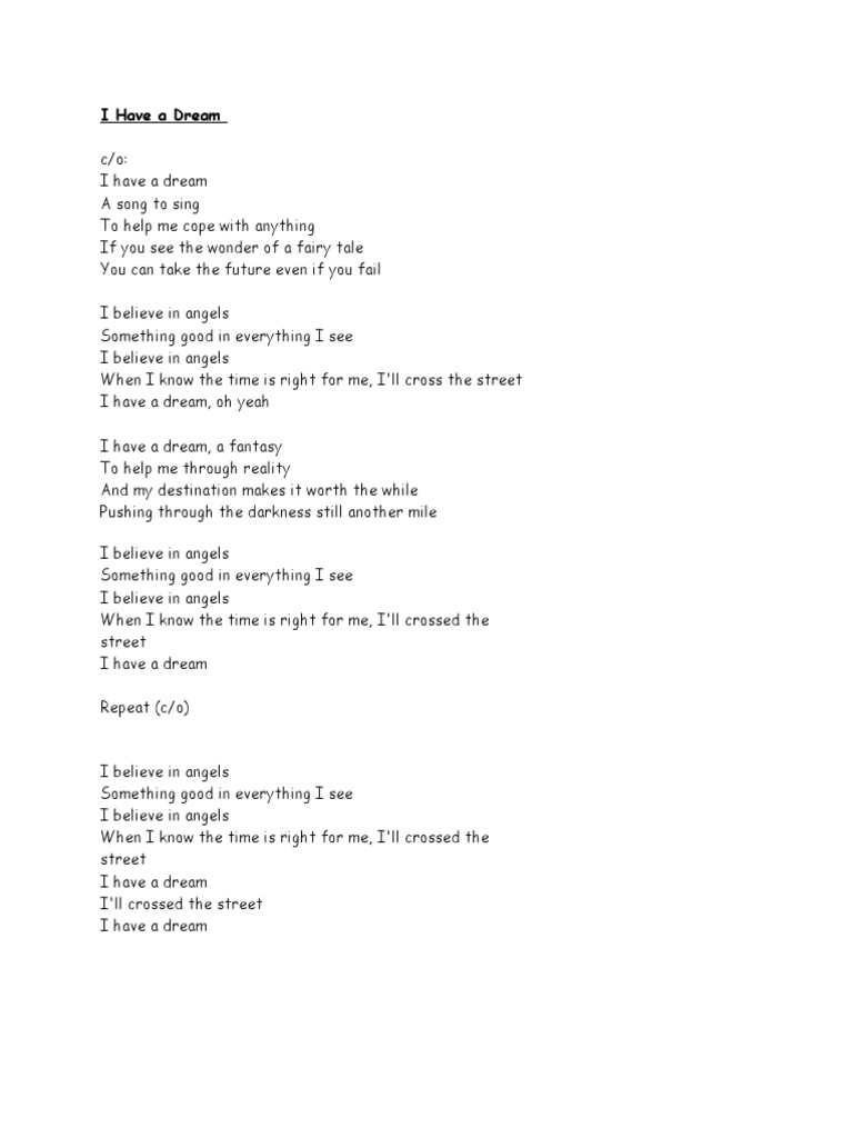 I Have A Dream Lyrics | PDF