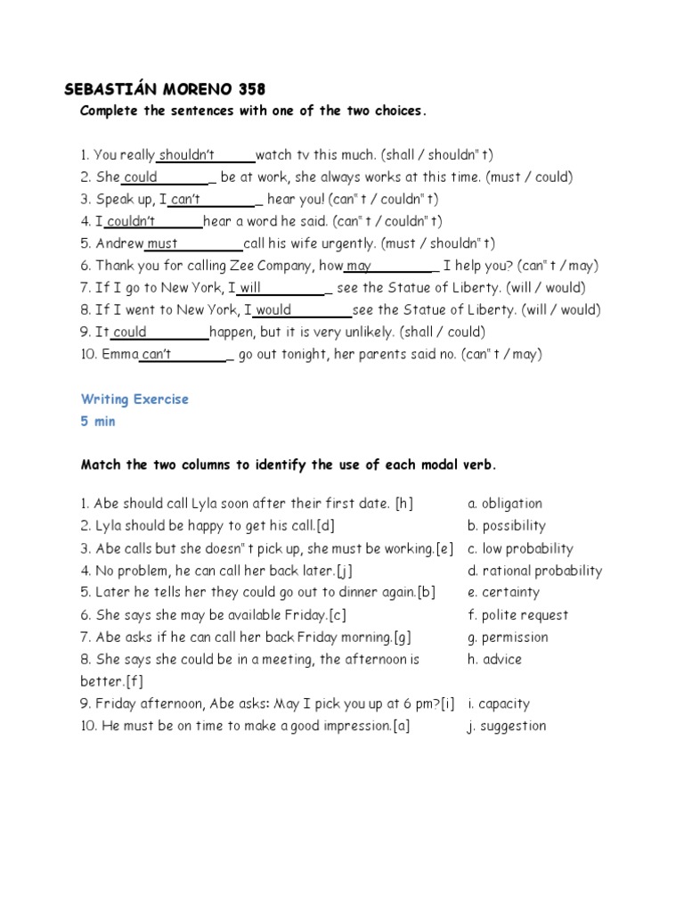 Modal Verbs Practice Worksheet | PDF