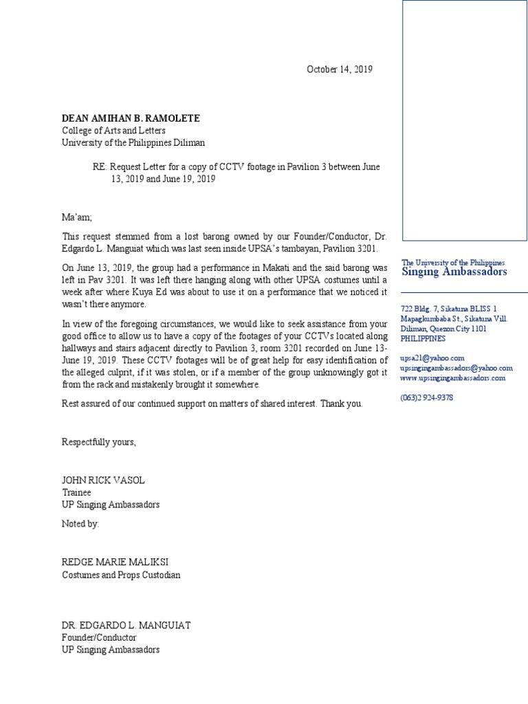 Request of CCTV Footage - UPSA | PDF