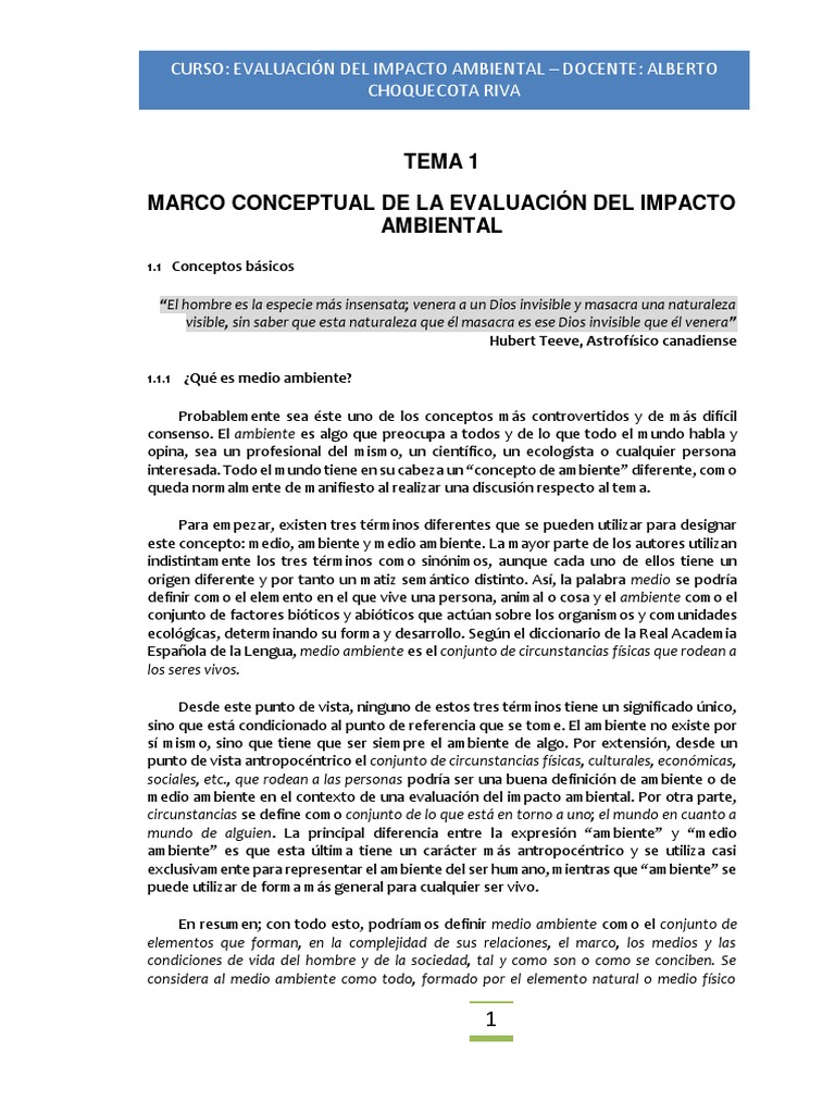 Tema 1 Marco Conceptual de EIA | PDF | Evaluación de impacto ambiental | Ecosistema