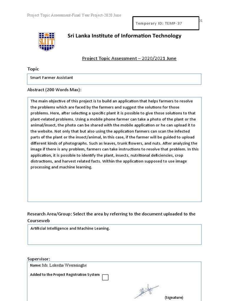 Project Topic Assessment Form-2020 - June - TEMP - 37 | PDF ...