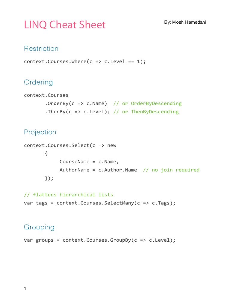 5.1 LINQ Cheat Sheet Extension Methods PDF | PDF | Language Integrated ...