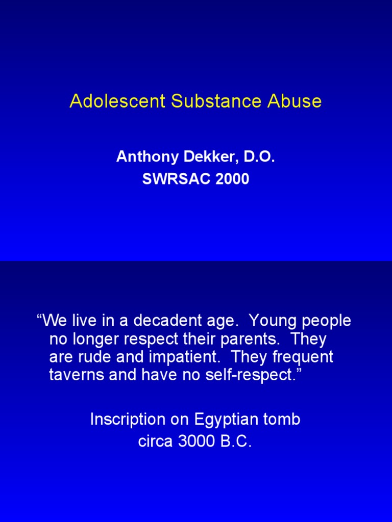 Adolescent Substance Abuse: A Comprehensive Review of Risk Factors, Screening Tools, Brief ...