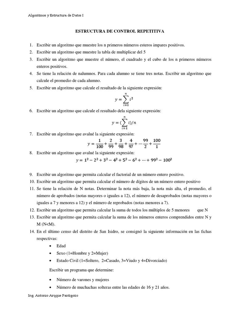 Estructura de Control Repetitiva PDF | PDF | Entero | Algoritmos
