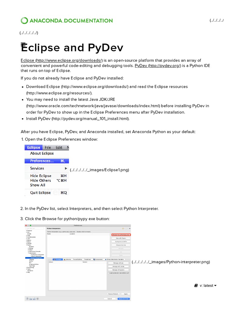 Eclipse and PyDev - Anaconda Documentation | PDF | Eclipse (Software) | Python (Programming ...