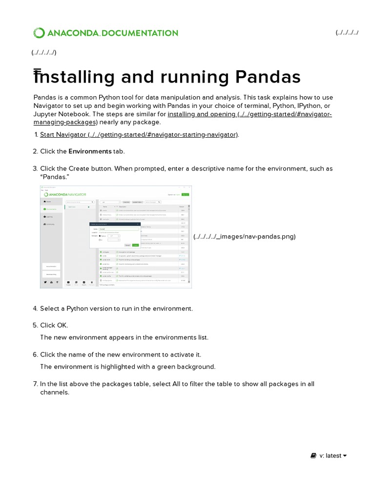 Installing and Running Pandas - Anaconda Documentation | PDF | Software ...