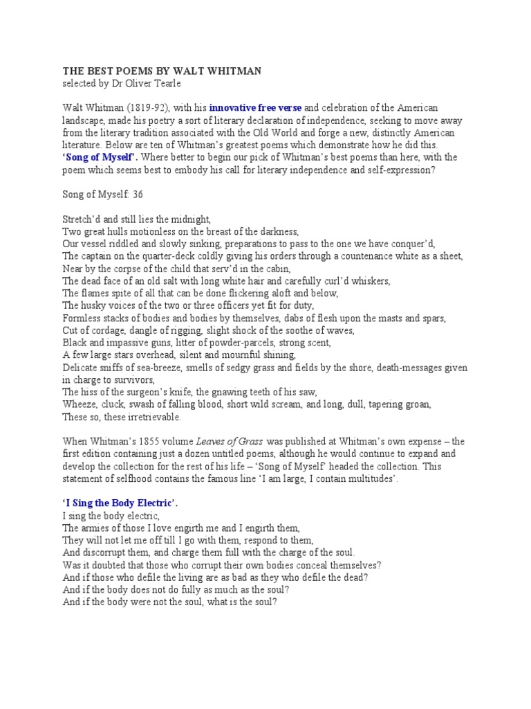 Top Walt Whitman Poems Explained | PDF | Poetry
