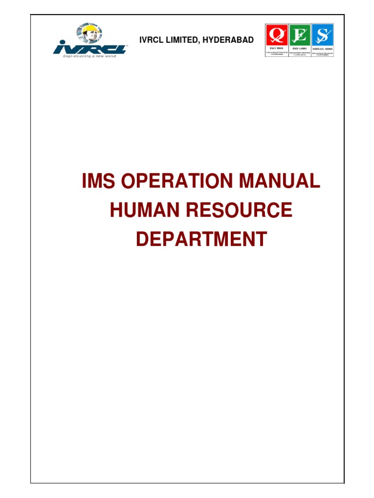 Ims Operation Manual Human Resource Department: Ivrcl Limited ...