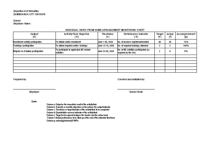 Work From Home Monitoring Sheet | PDF