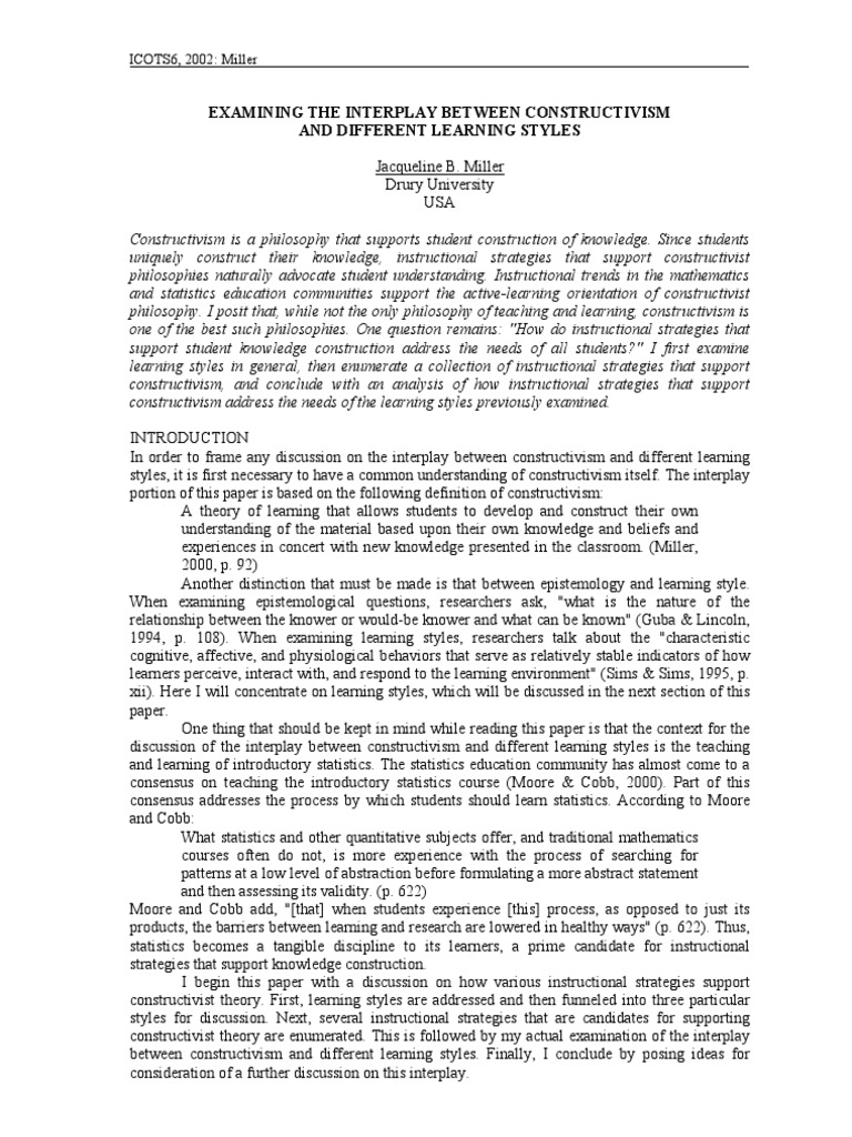 Examining The Interplay Between Constructivism and Different Learning ...